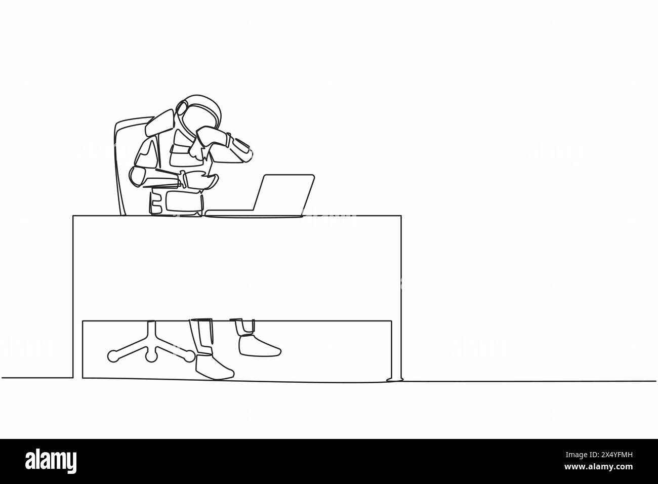 Single continuous line drawing astronaut crying while wiping tears ...
