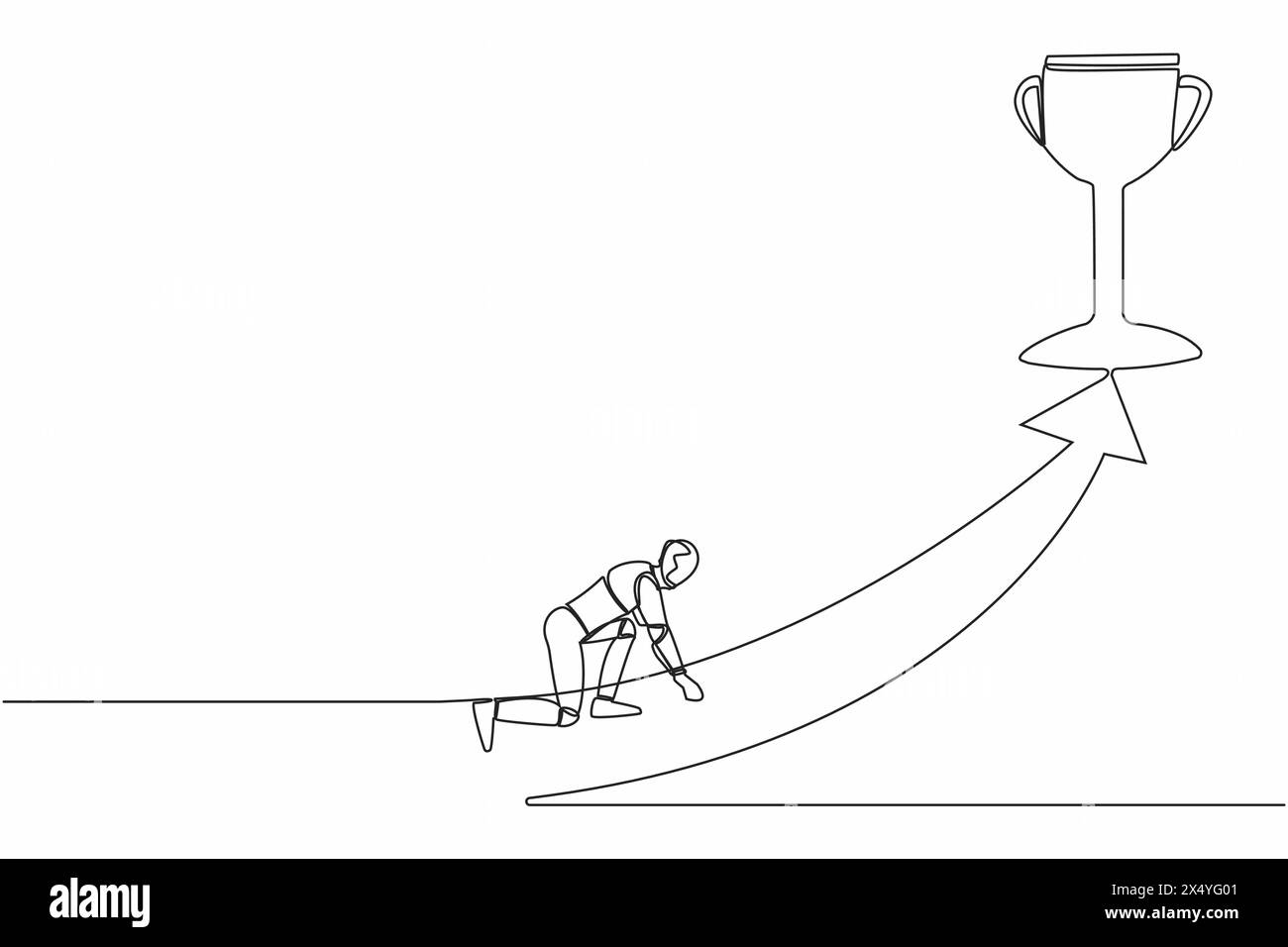 Continuous one line drawing of robot get ready to sprint run and get ...