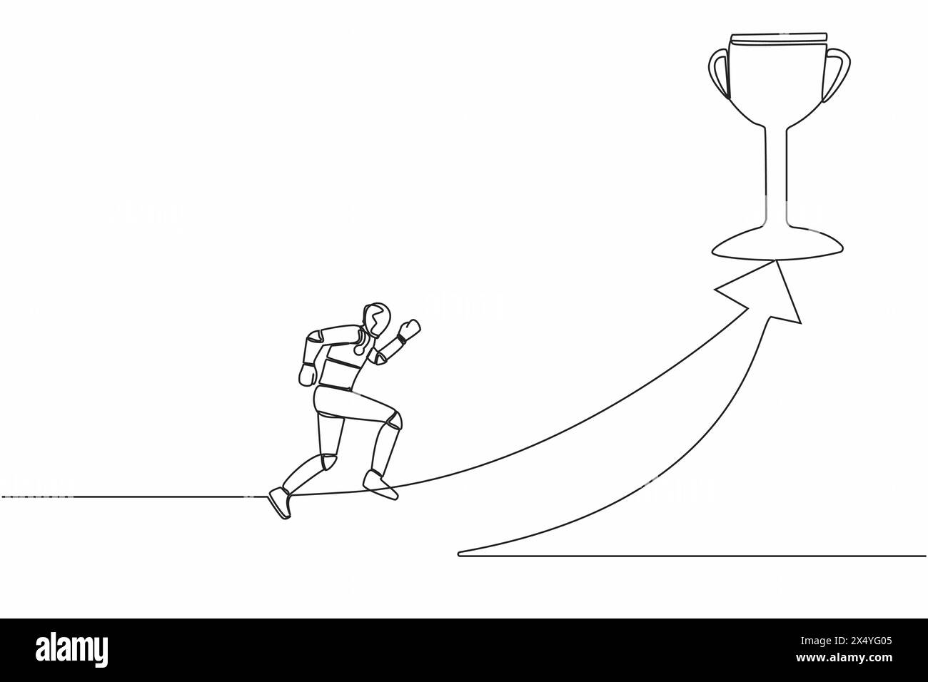 Single continuous line drawing of robot running on forward arrow to get ...