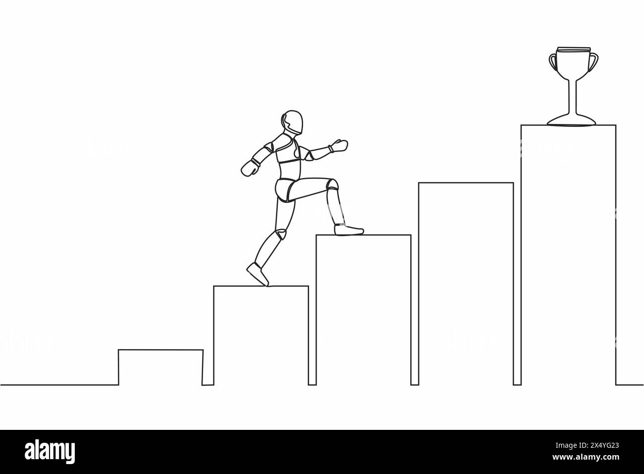 Single continuous line drawing of robot walking on graph staircase to ...