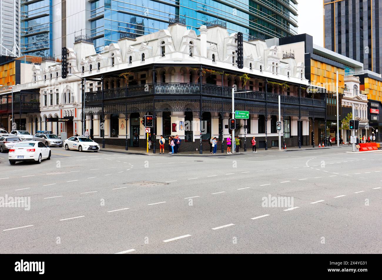 Royal hotel City street scene, Wellington and Williams street, Perth ...