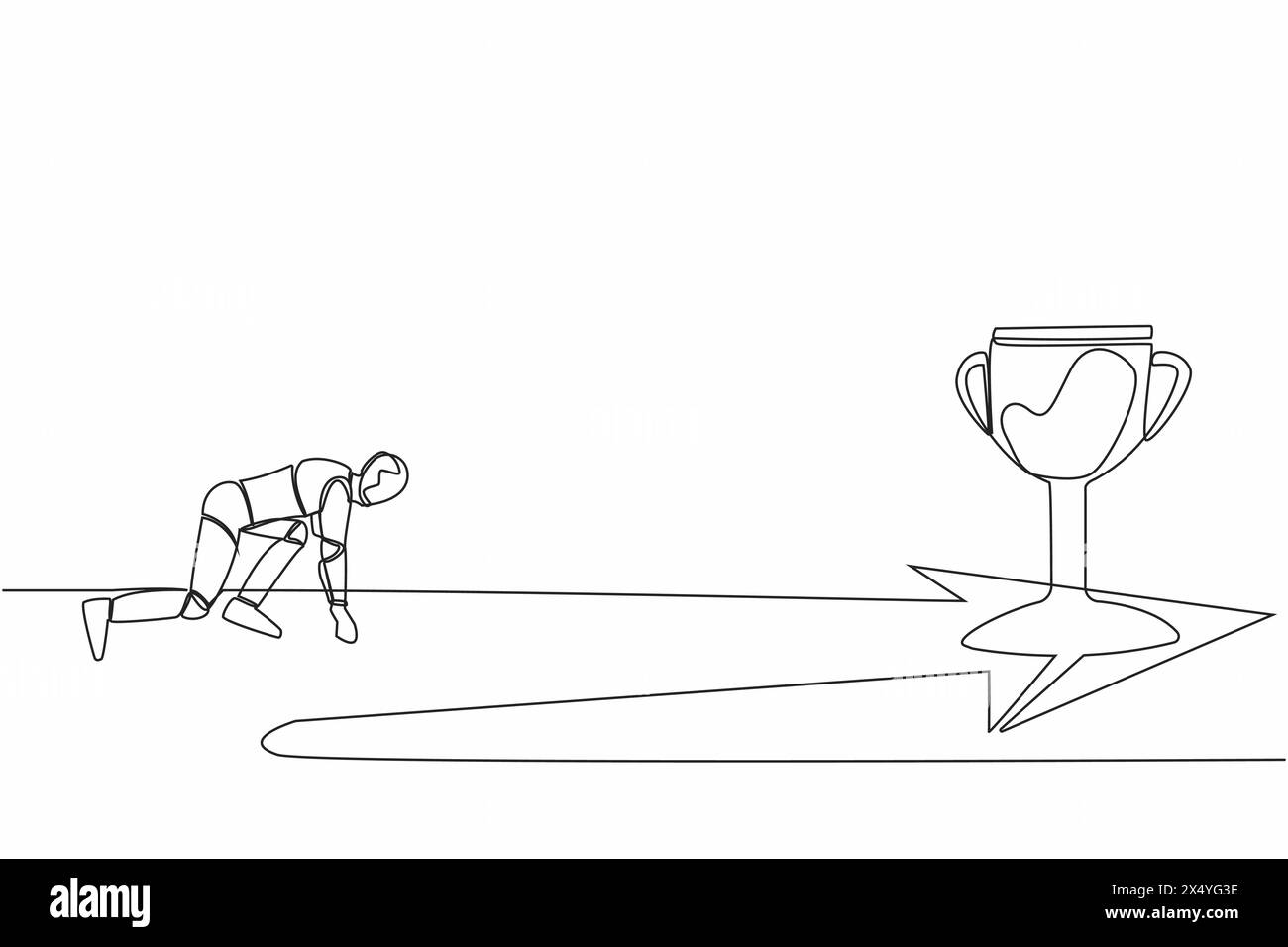 Single one line drawing side view robot ready to run to trophy. Vision ...