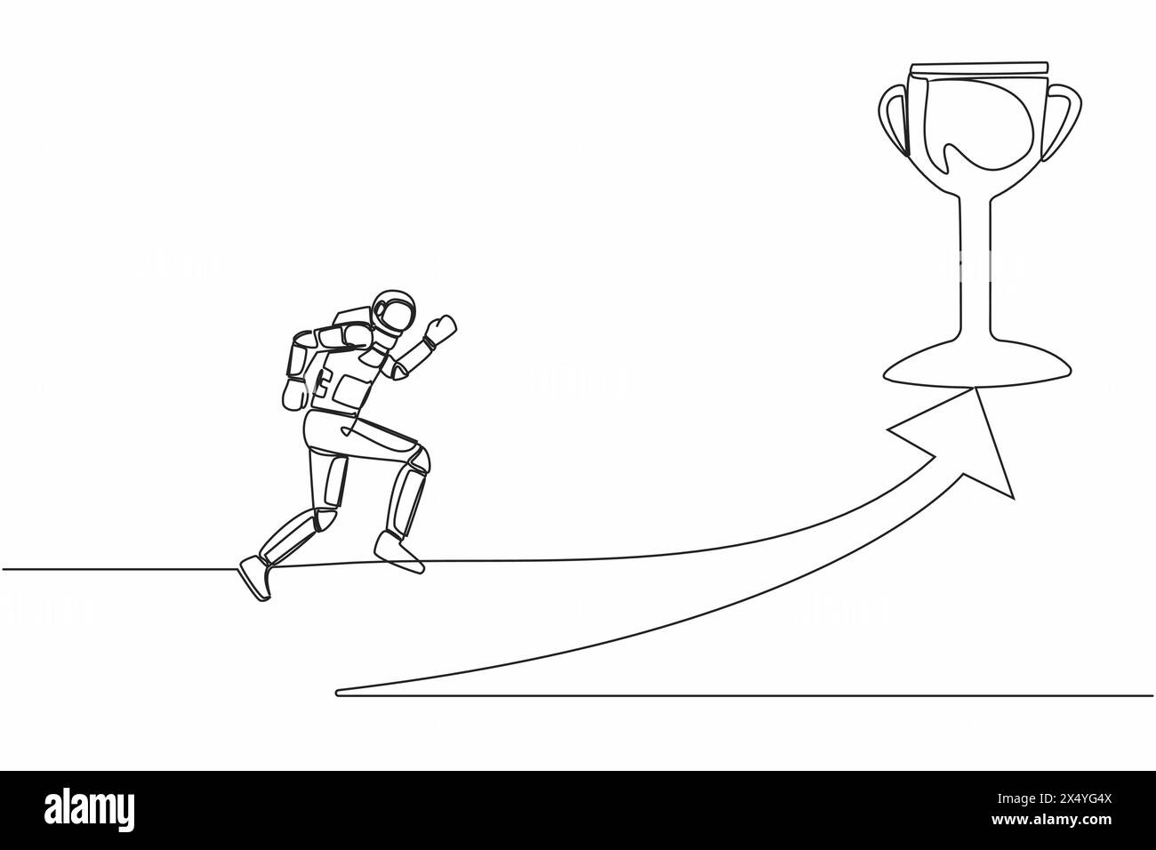 Continuous one line drawing astronaut running on forward arrow to get ...