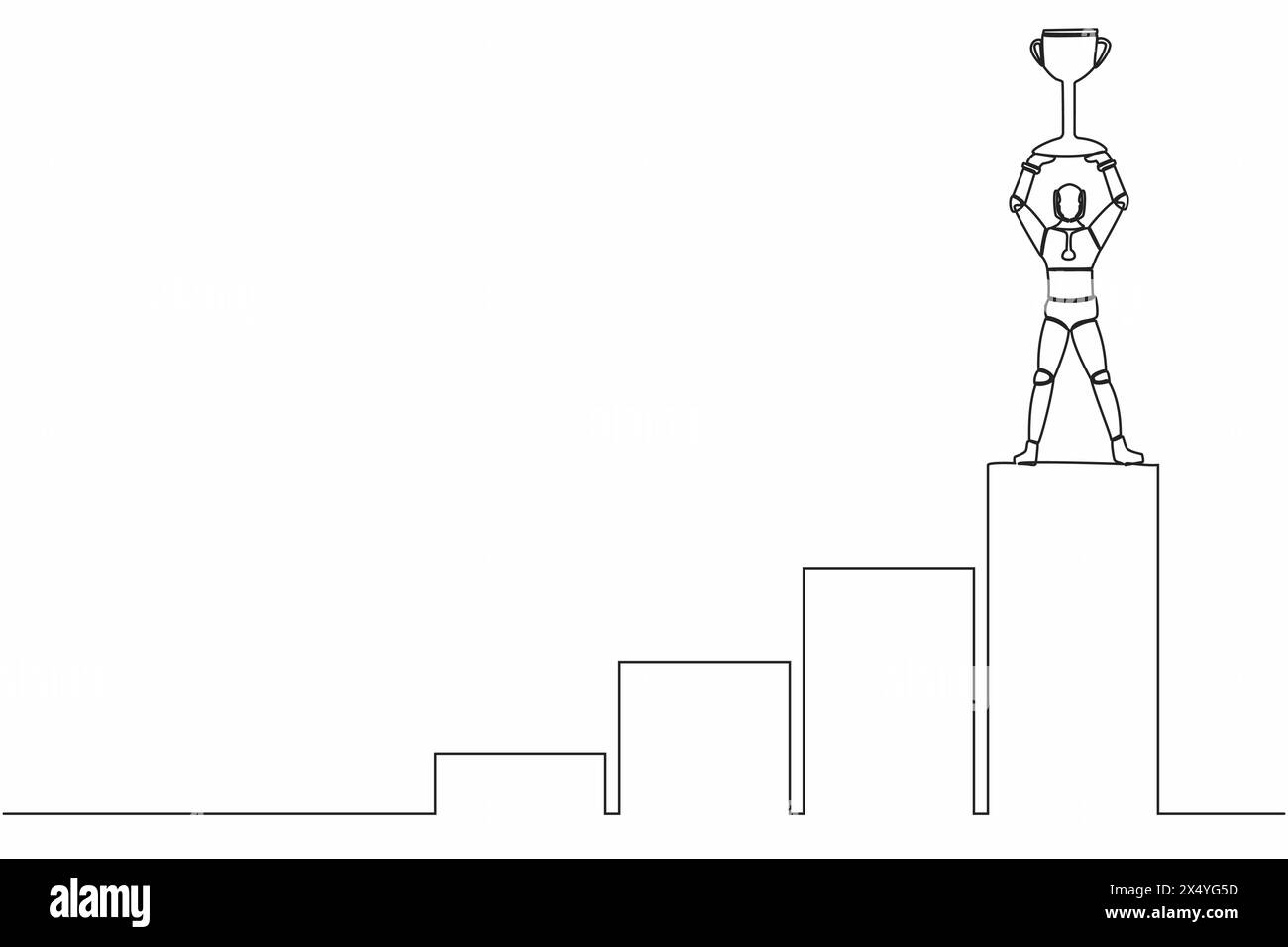 Single continuous line drawing robot climbing graph staircase to reach ...