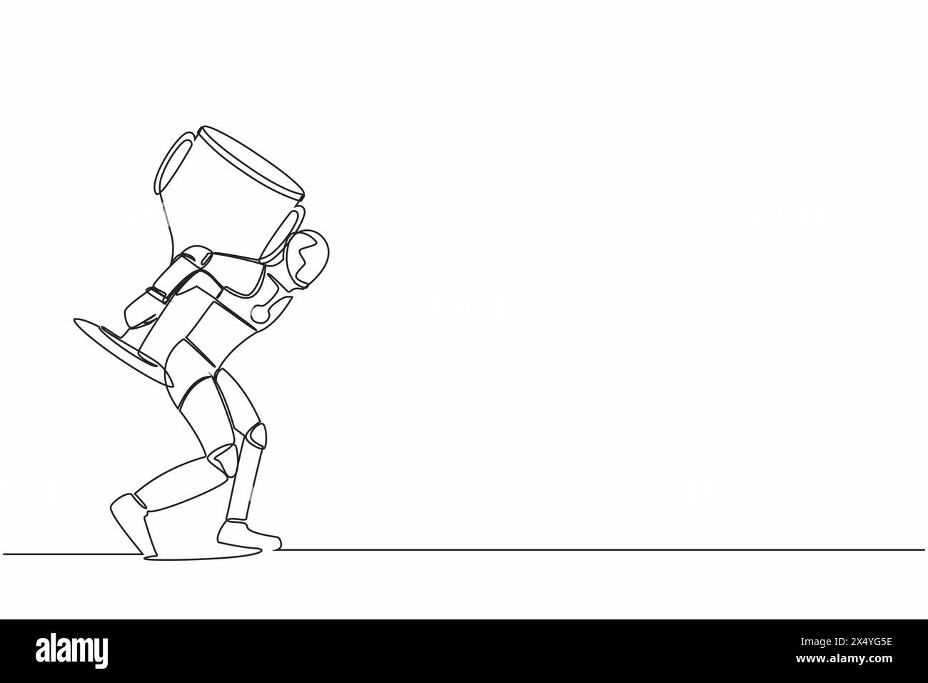 Single continuous line drawing robot carrying huge golden trophy on ...