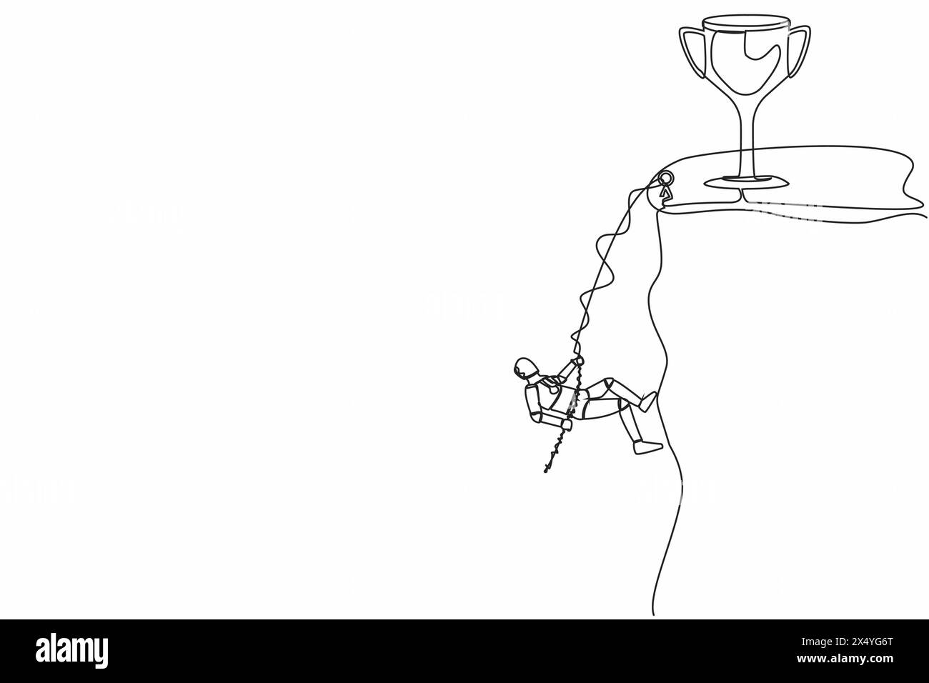 Continuous one line drawing robot climber hanging on rope and pulling ...