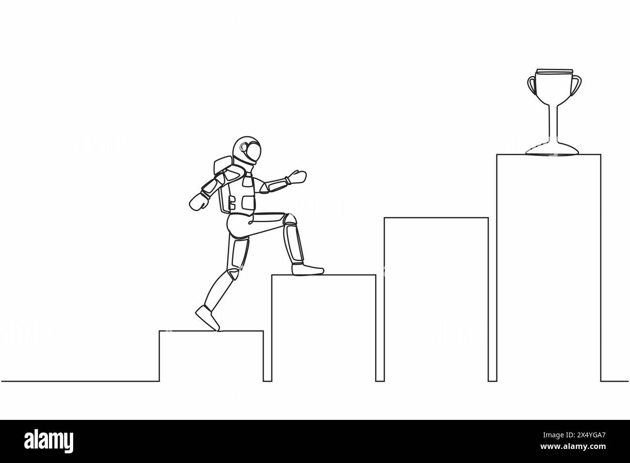 Single continuous line drawing of young astronaut run on graph ...