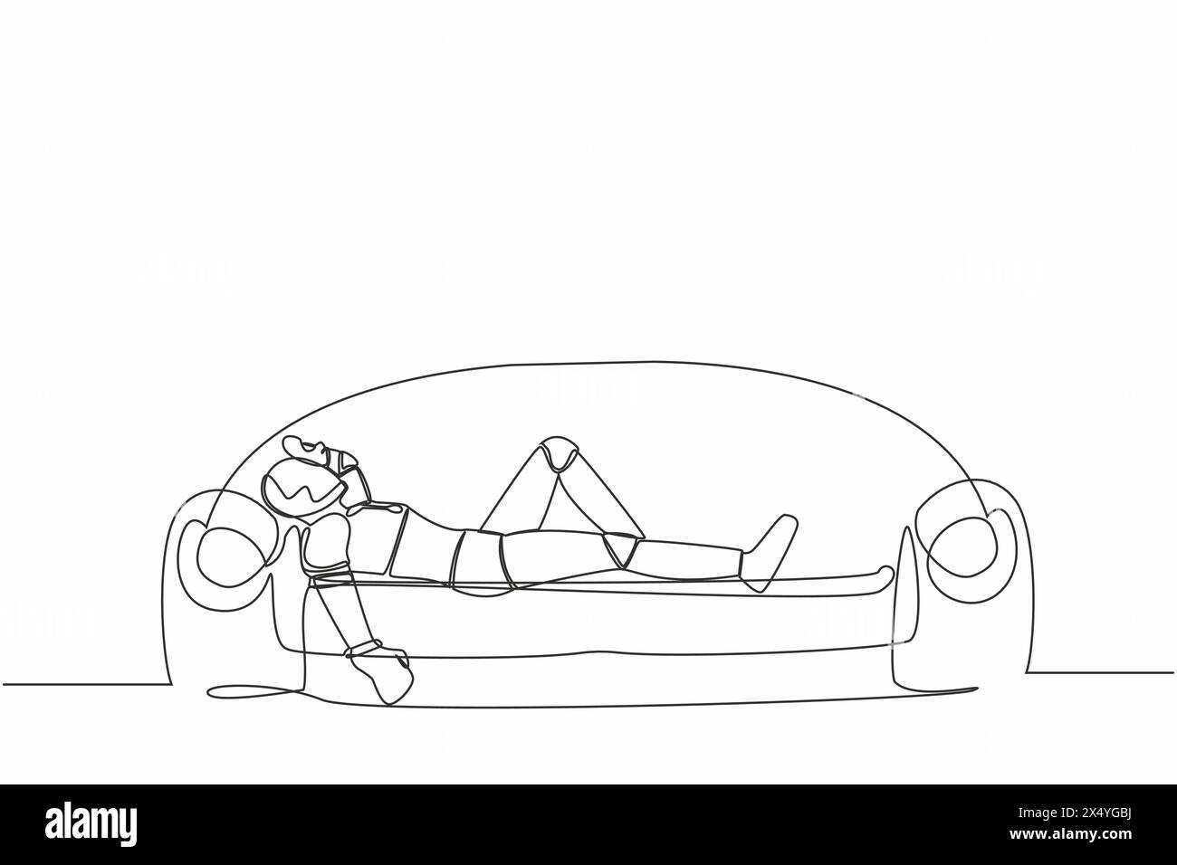 Continuous one line drawing of frustrated robot holding his head lying ...