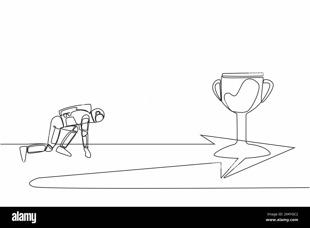 Single continuous line drawing young astronaut ready to run to get ...