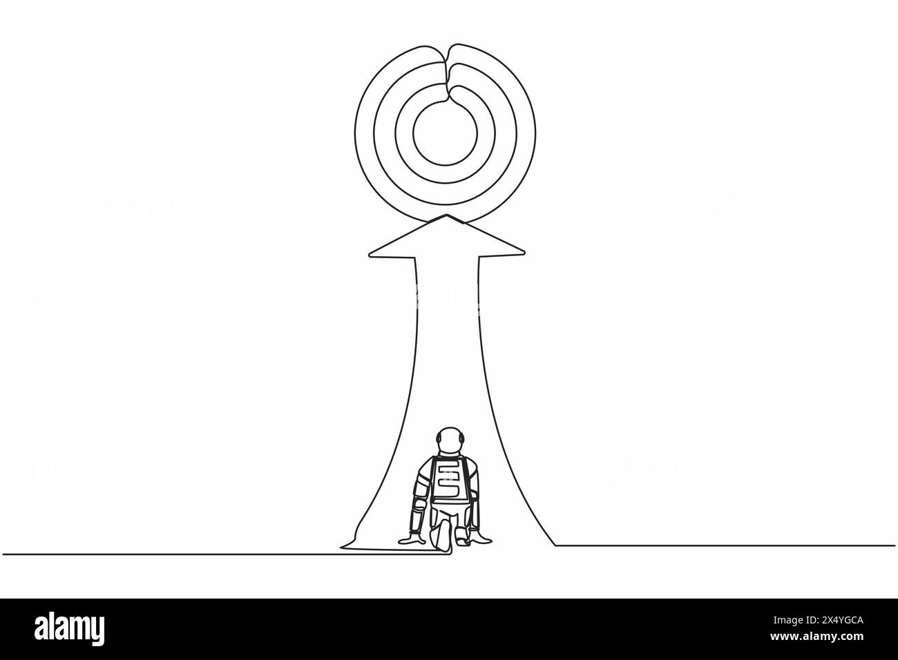 Continuous one line drawing back view astronaut ready to run to big ...