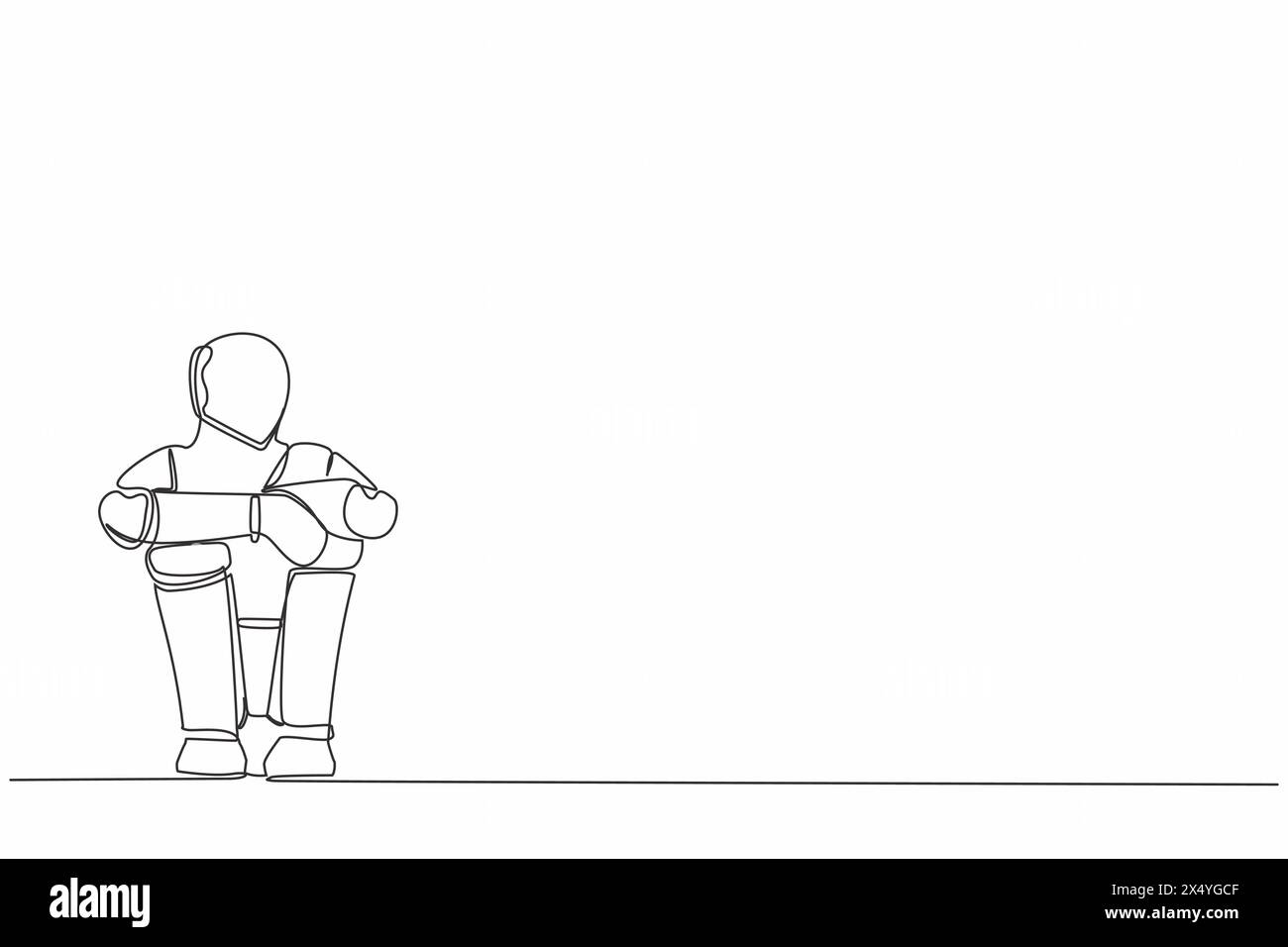 Continuous one line drawing sad robot suffer emotion melancholy sitting ...