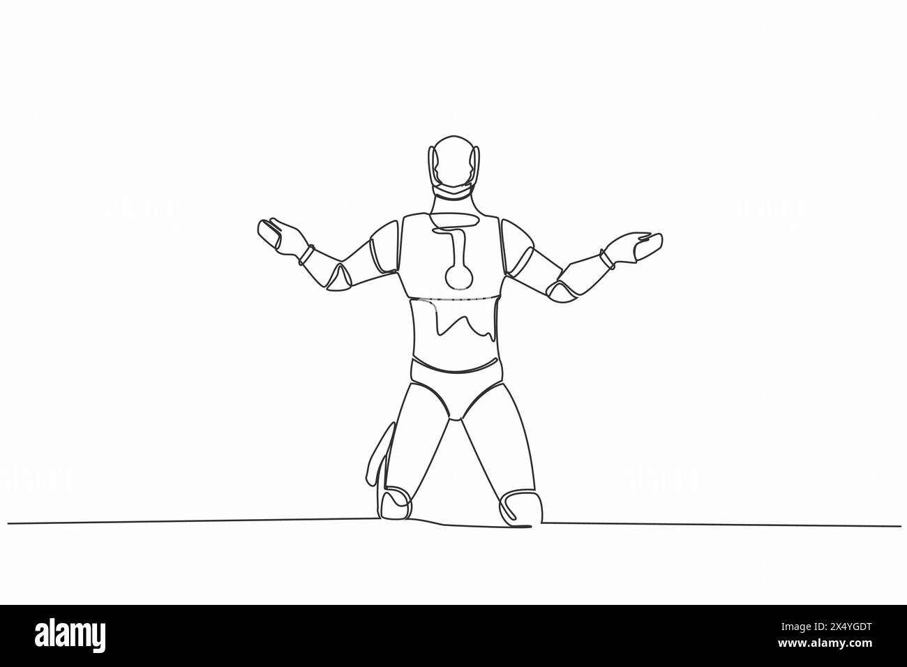 Continuous one line drawing robot despair suffer grief. Sad gesture ...