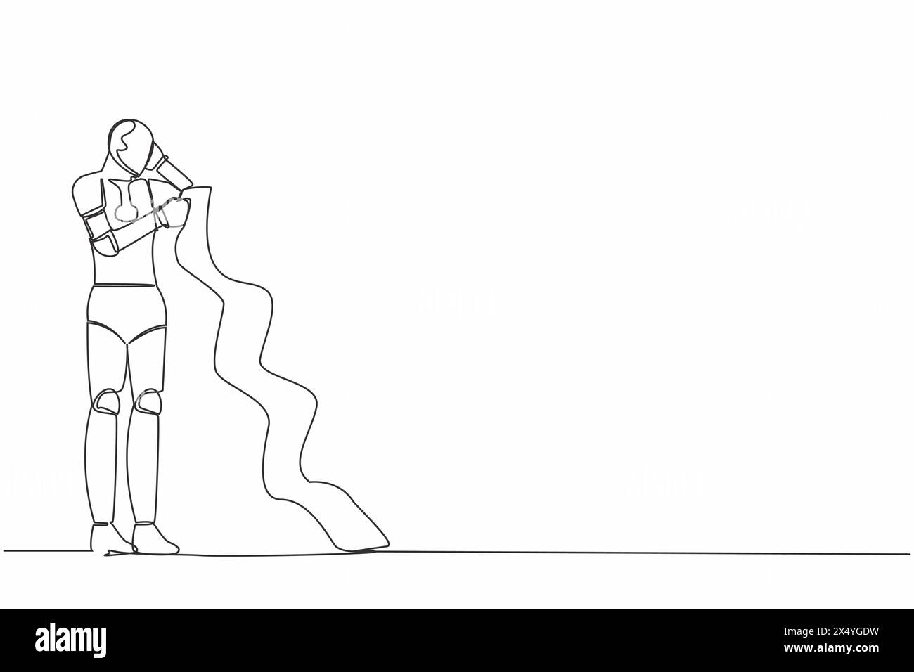 Single one line drawing robot standing think about finding money for ... Single one line drawing robot standing think about finding money for ...