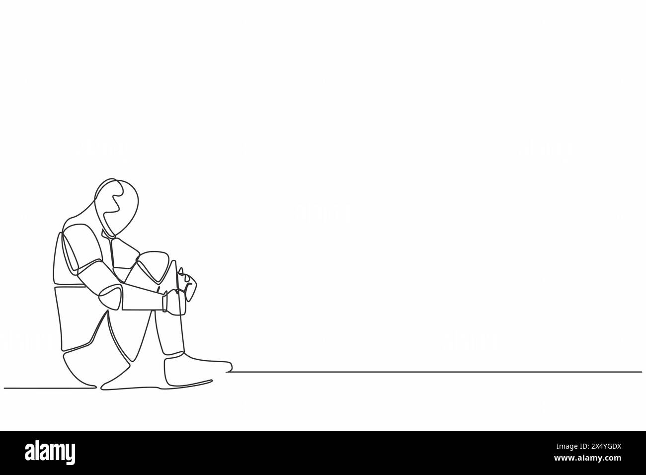 Single continuous line drawing depressed robot suffer emotion sadness ...