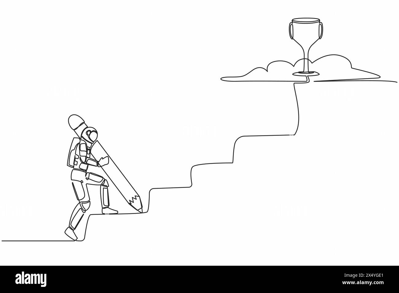 Single continuous line drawing of astronaut using huge pencil to draw ...