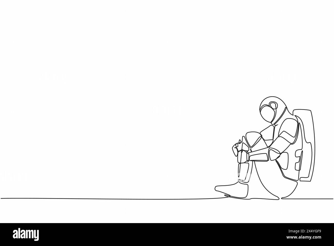 Single one line drawing of astronaut suffer sadness melancholy sitting ...