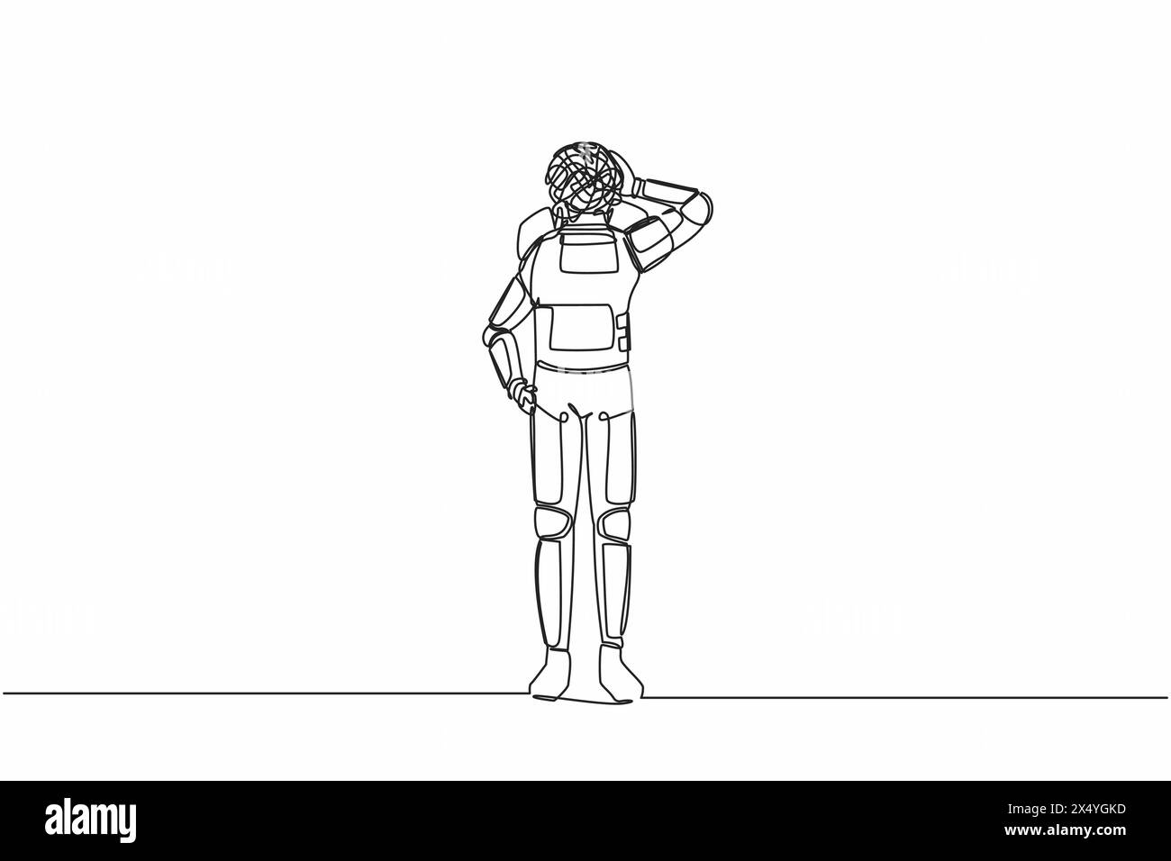 Continuous one line drawing of astronaut with round scribbles instead ...