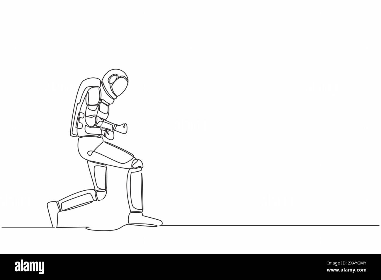 Single continuous line drawing happy astronaut bow with yes gesture ...