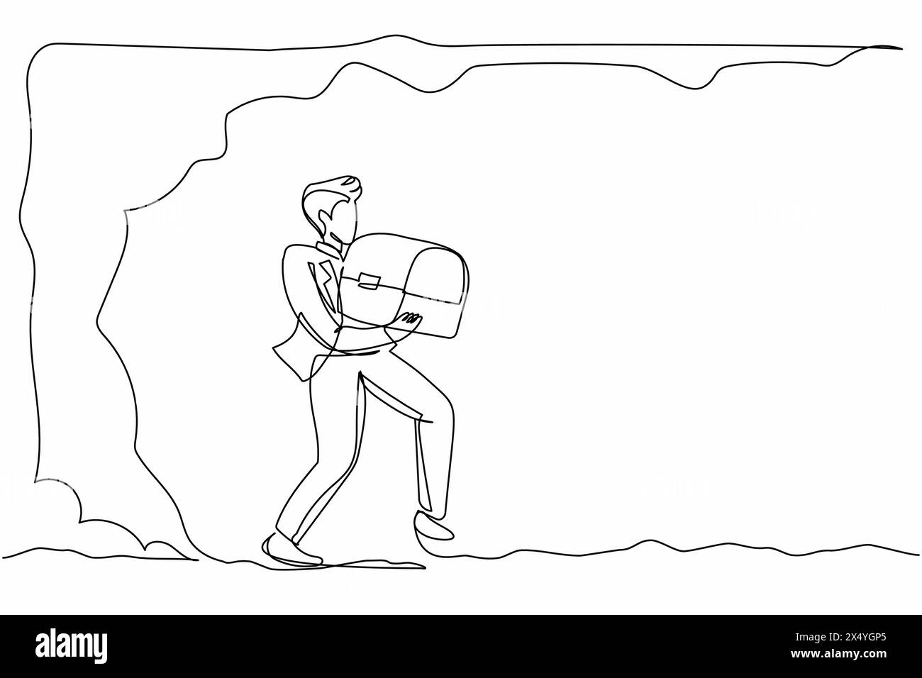 Continuous one line drawing happy businessman carrying treasure chest ...