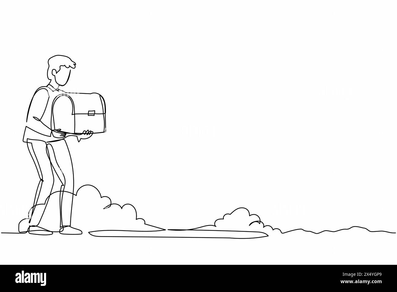 Single one line drawing excited businessman hold chest find treasure in ...