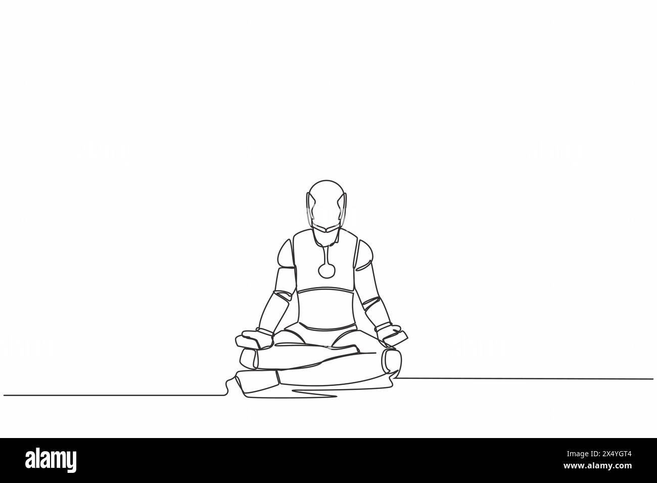 Single one line drawing happy robot sitting with yoga pose, meditation ...