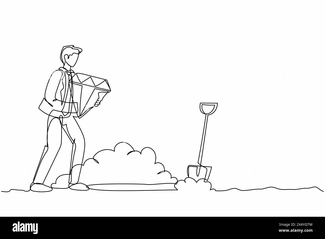 Continuous one line drawing happy businessman walking and holding big ...