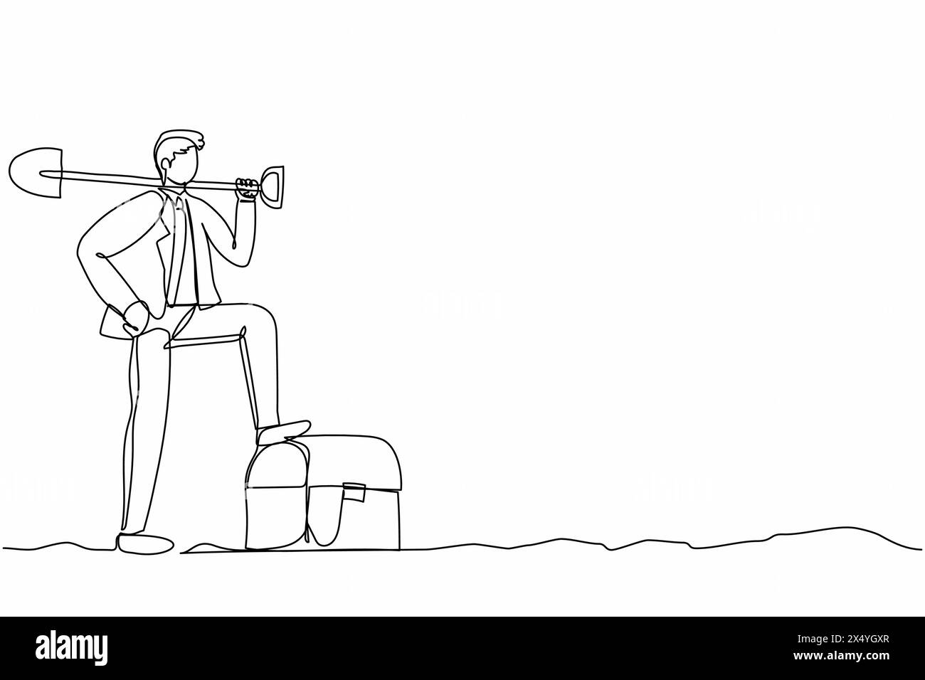 Continuous one line drawing businessman digging ground with shovel and ...
