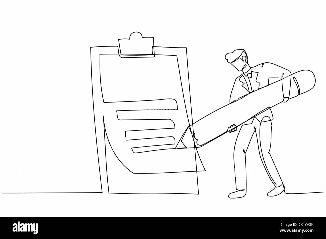 Single one line drawing attractive businessman mark checklist with ...