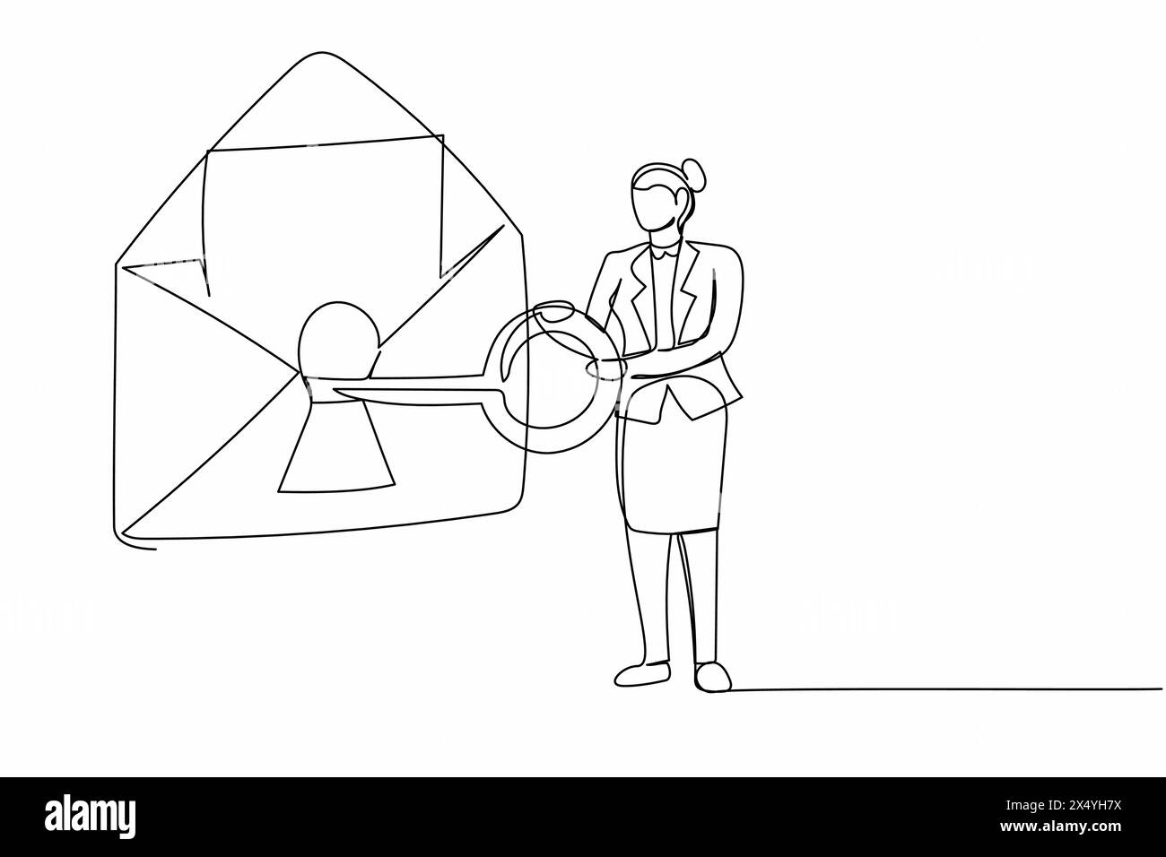 Single one line drawing businesswoman put key into mail. Internet ...