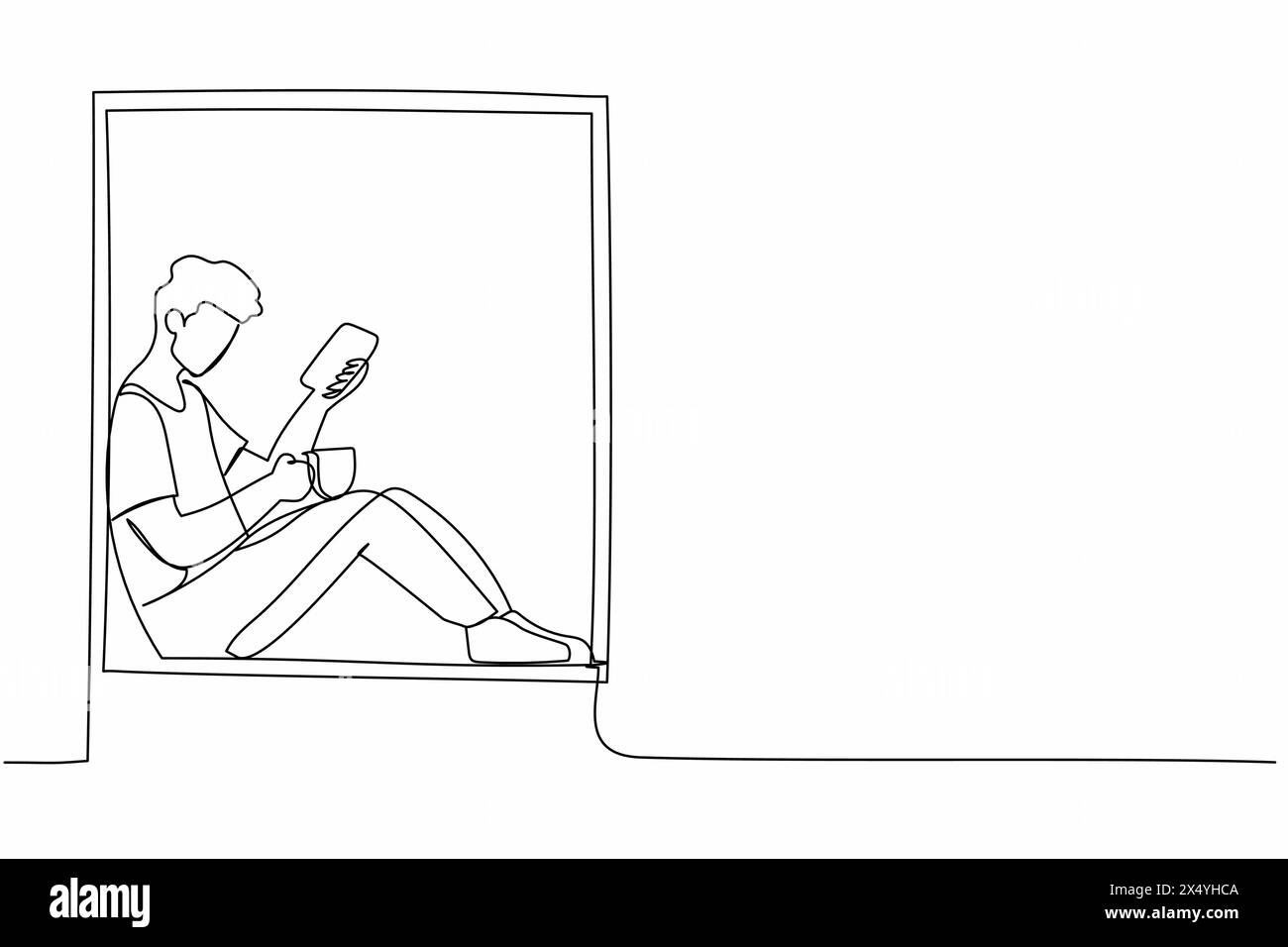 Single continuous line drawing comfortable relaxing at home with ...