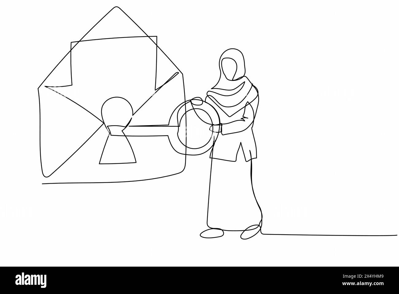 Continuous one line drawing Arabian businesswoman put key into mail ...