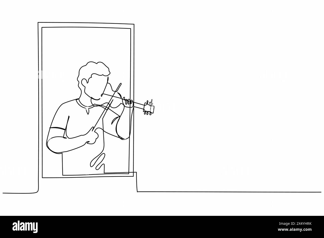 Single continuous line drawing professional male musician standing near ...