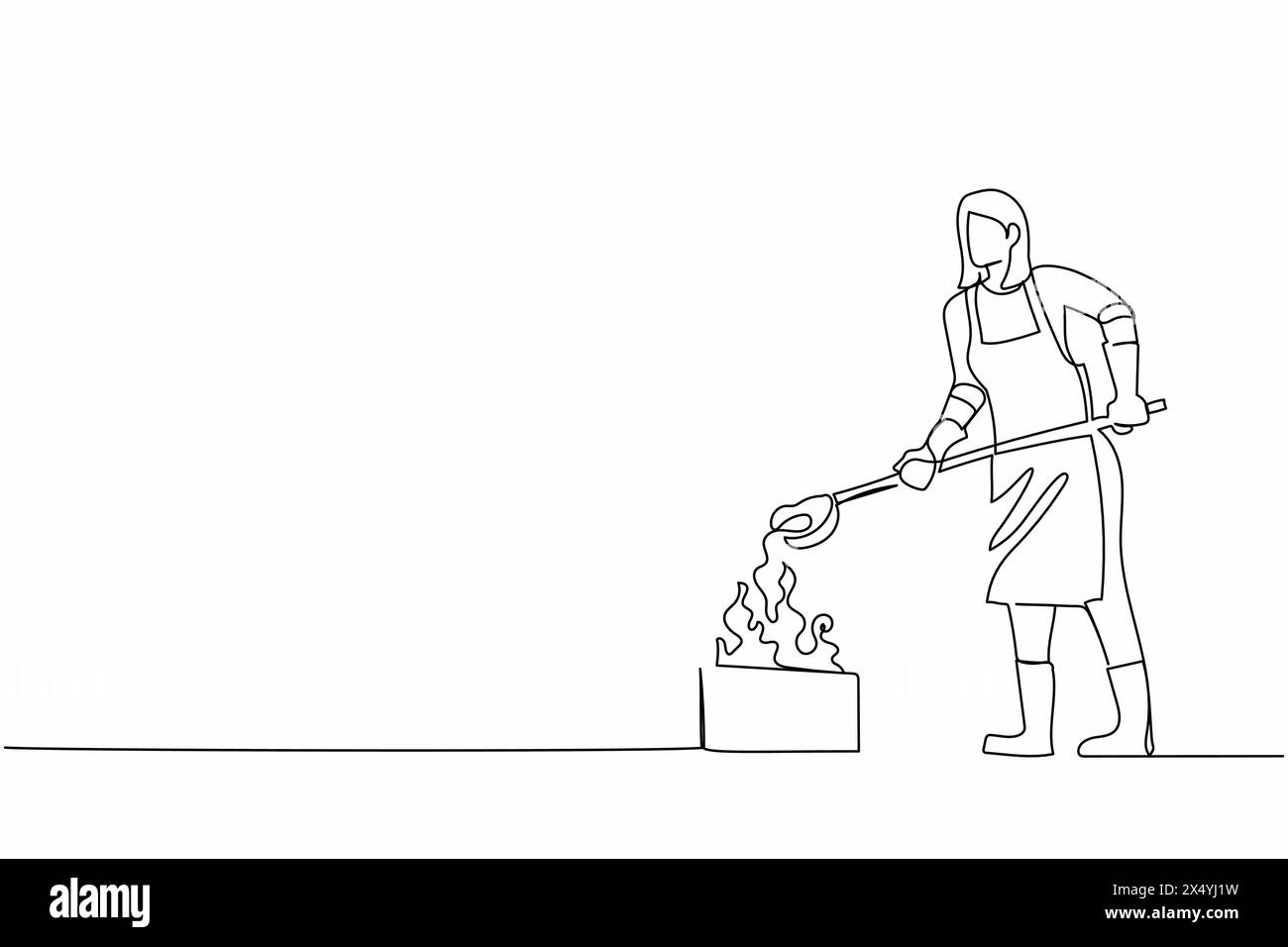 Single one line drawing female blacksmith wearing gloves and apron with ...