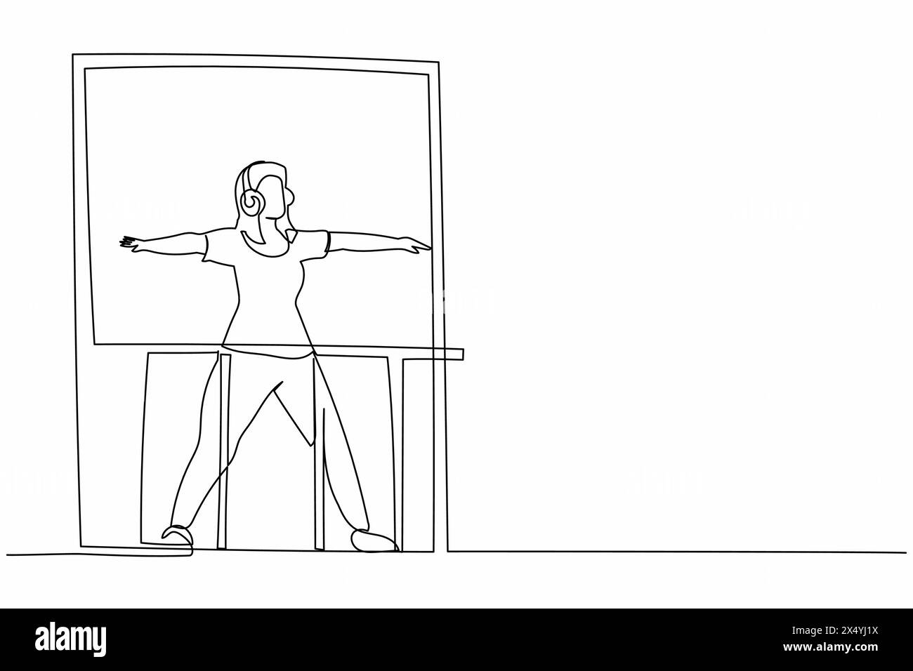 Continuous one line drawing healthy young woman with headphone ...