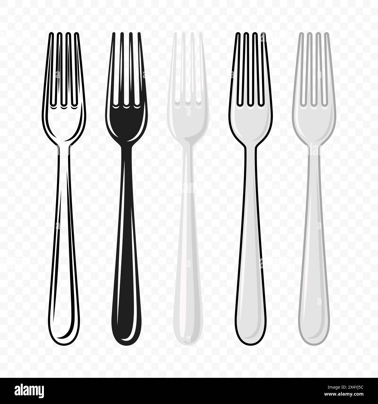 Vector Flat Fork with Outline Icon Set. Cutlery Illustration, Isolated ...