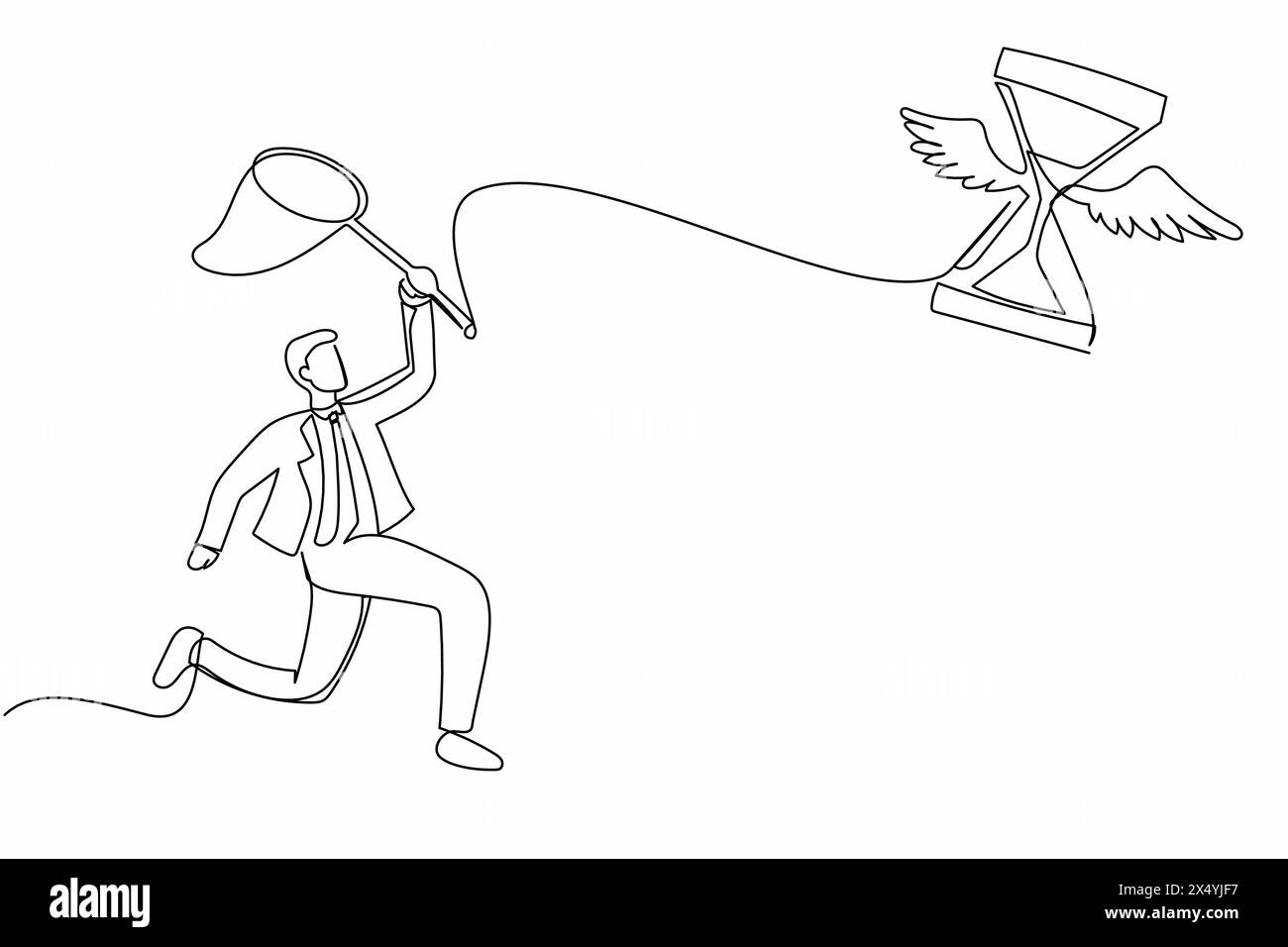 Continuous one line drawing businessman try to catching flying ...