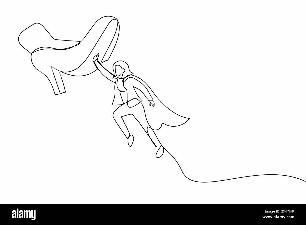 Single one line drawing young businesswoman flying with hero capes ...