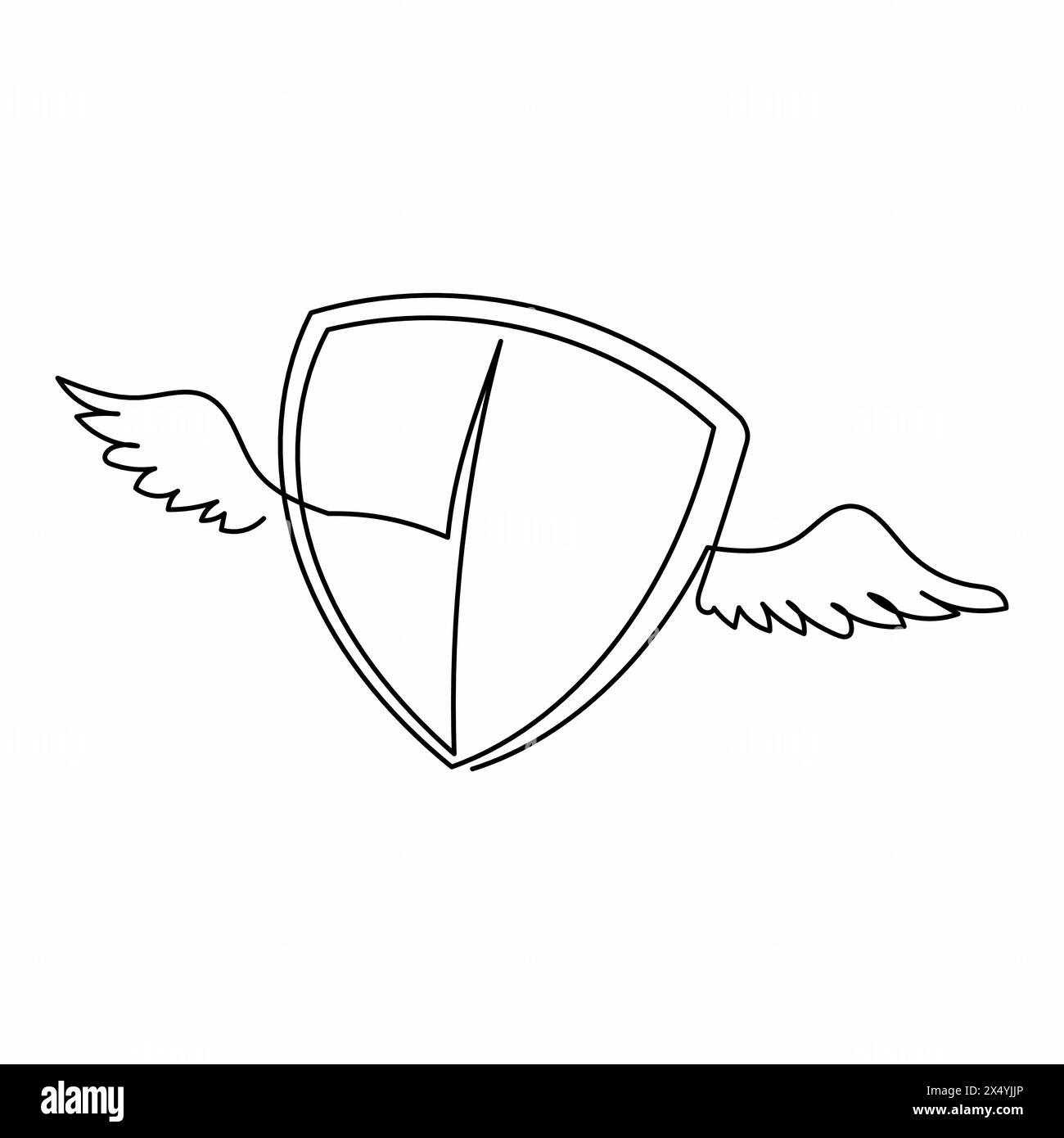 Continuous one line drawing cute flying shield with wings. Modern ...
