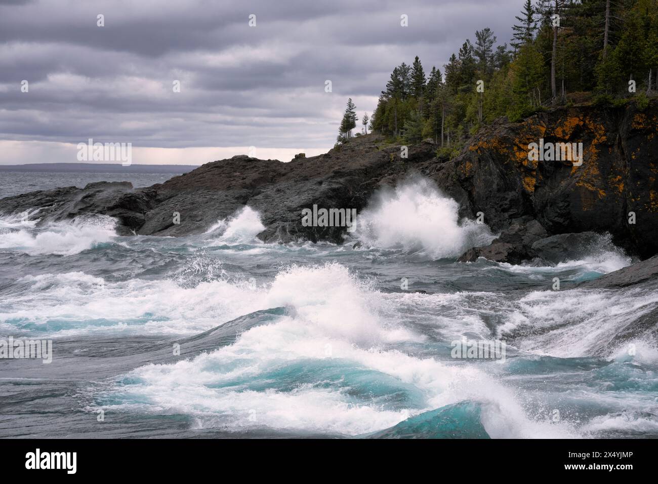 Storm waves pound Black Rocks in Michigan's Upper Peninsula near ...