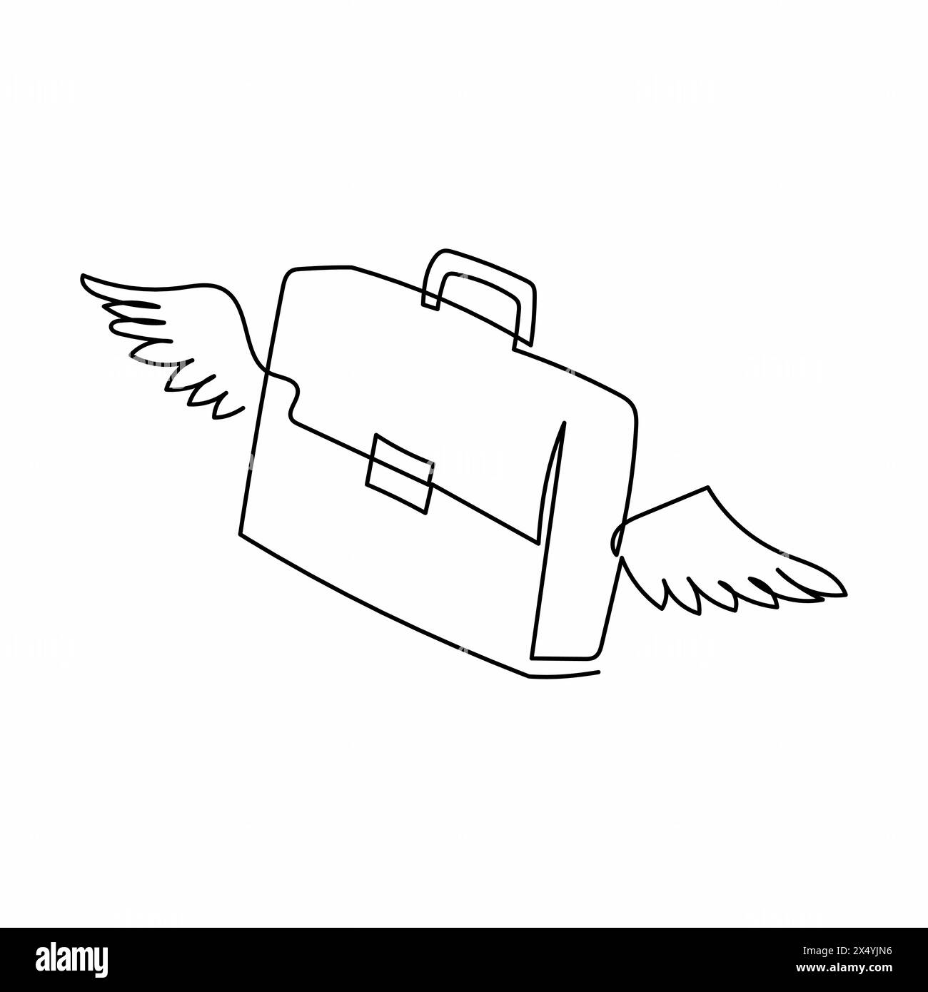 Single continuous line drawing flying briefcase with wings. Traveling ...