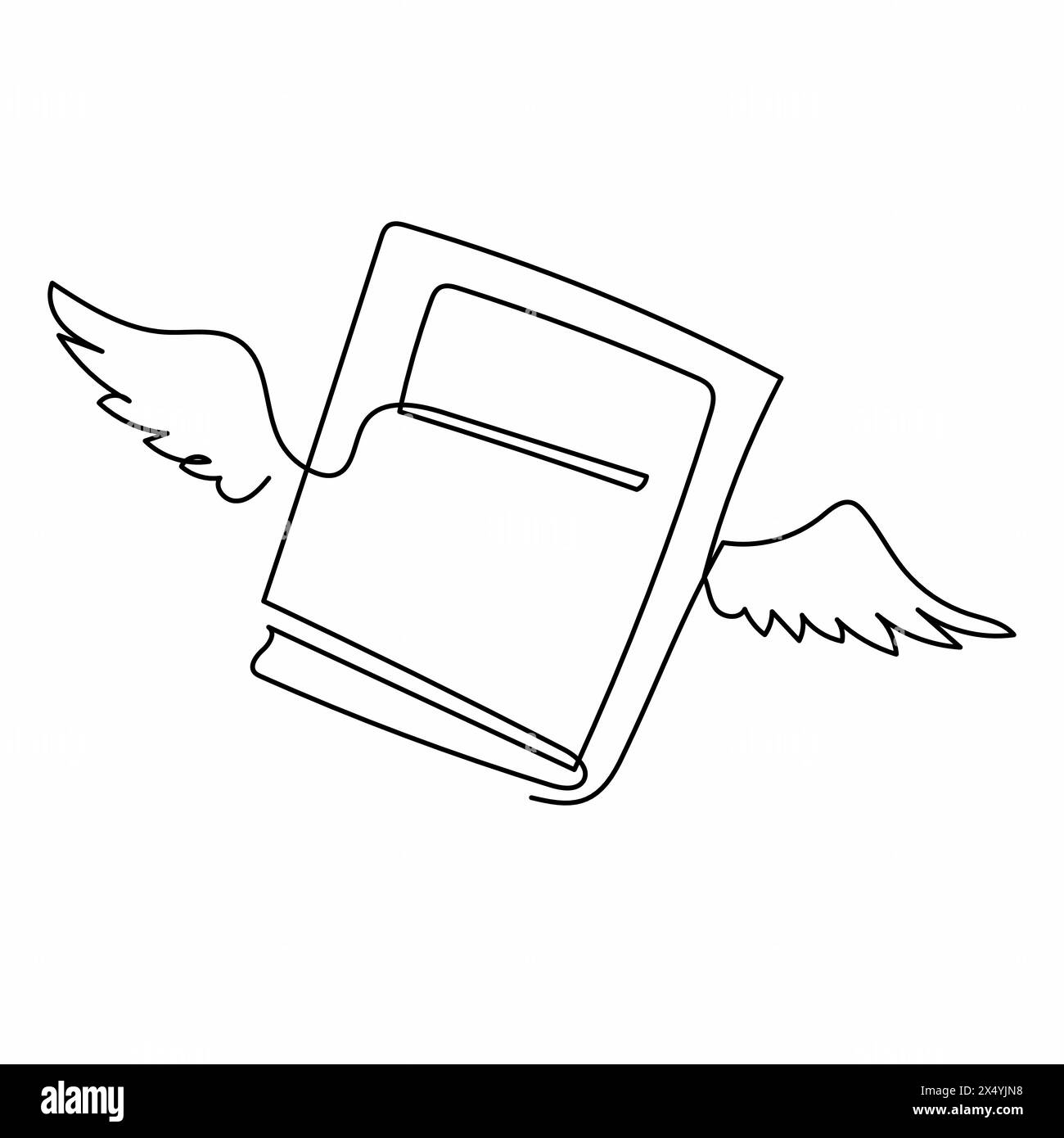 Single continuous line drawing flying book with wings. Winged book ...