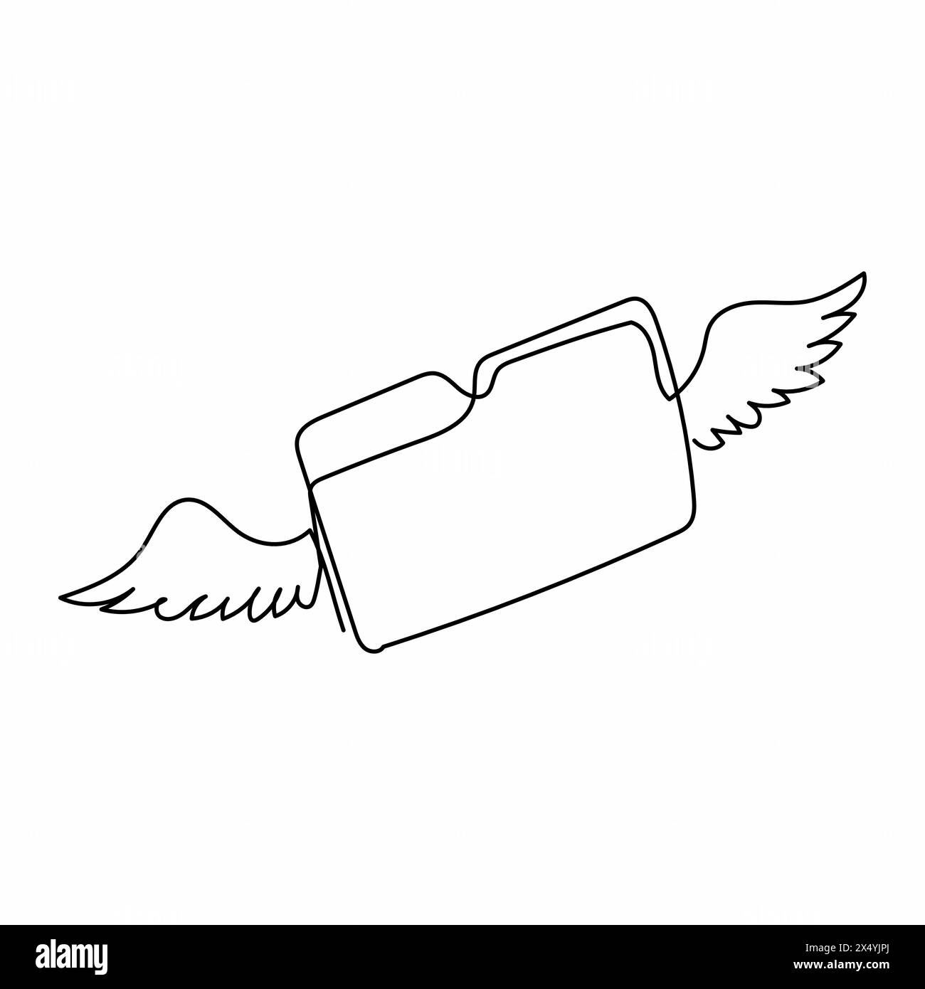 Single continuous line drawing flying document folder with wings ...