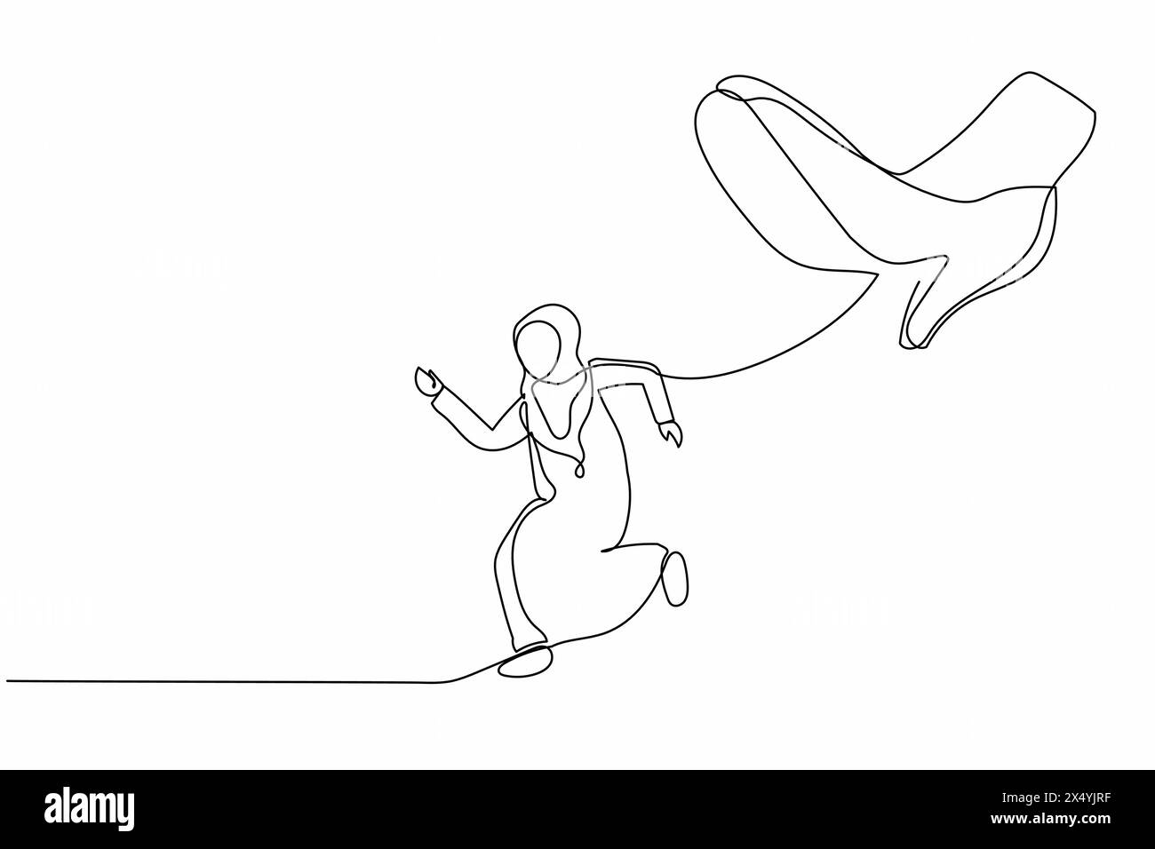 Single one line drawing young Arabian businesswoman run away from ...