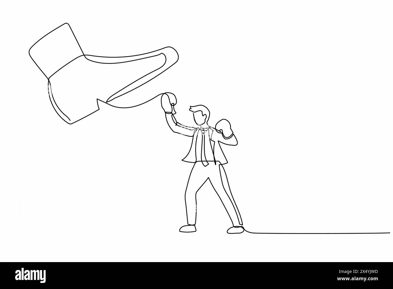 Continuous one line drawing brave businessman punching uppercut under ...