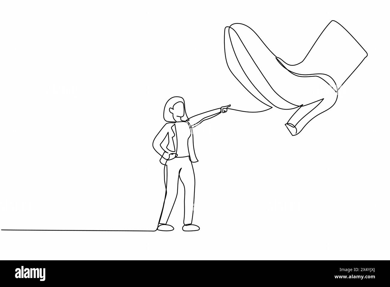 Single continuous line drawing active businesswoman facing against ...