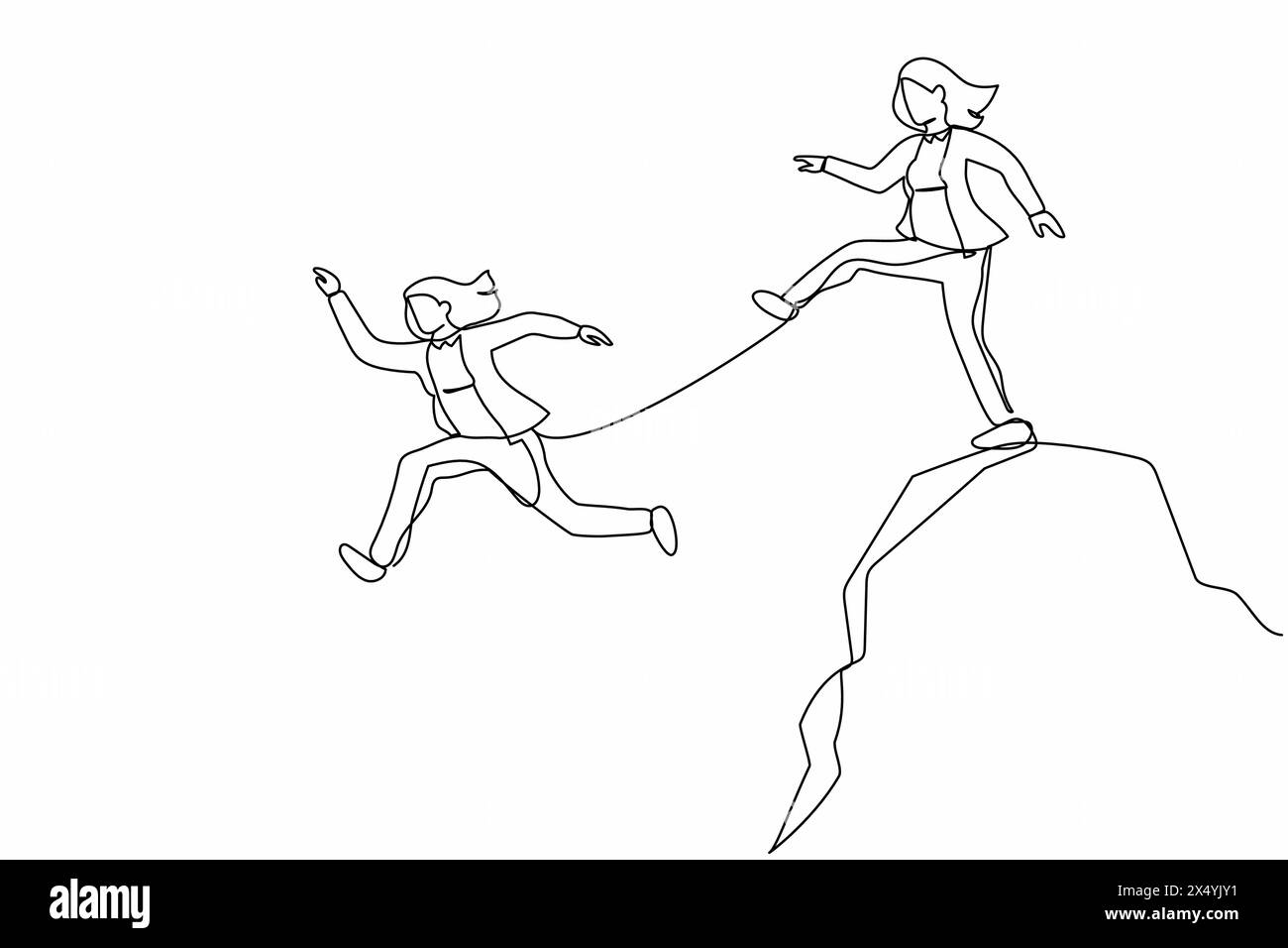 Continuous one line drawing businesswoman kick business partner fall ...