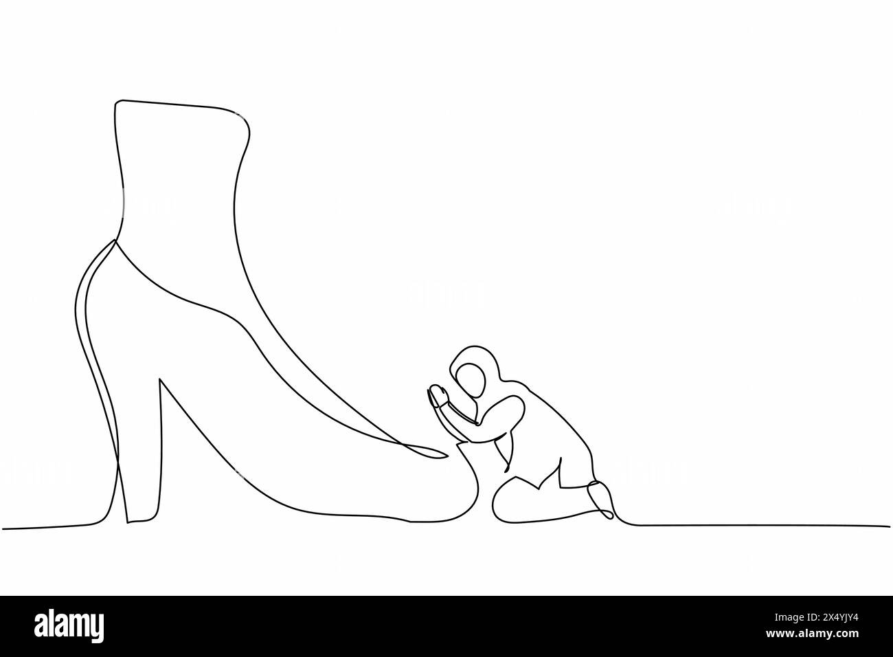 Single continuous line drawing active Arab businesswoman kneeling a ...