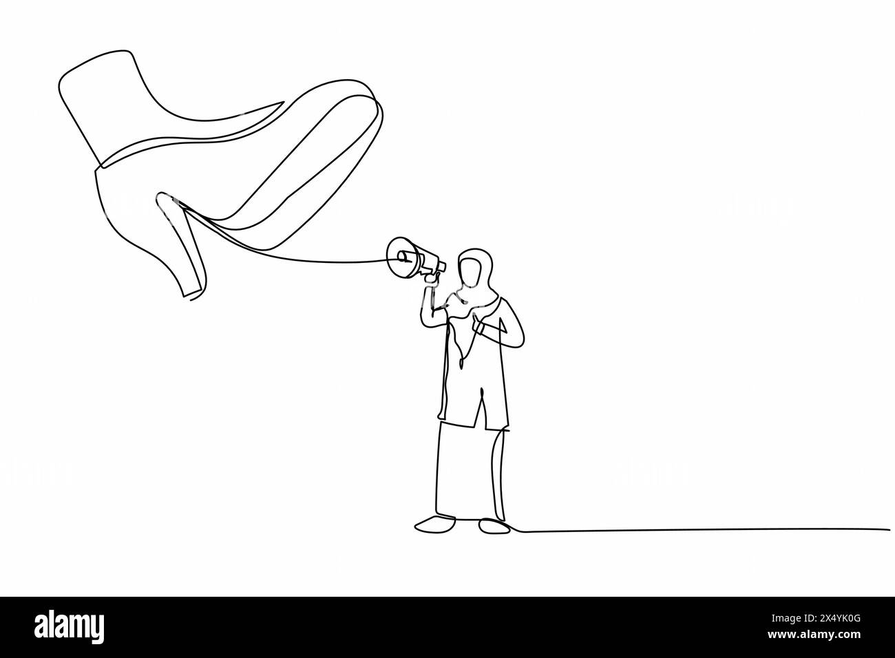 Continuous one line drawing young Arabian businesswoman protest with ...