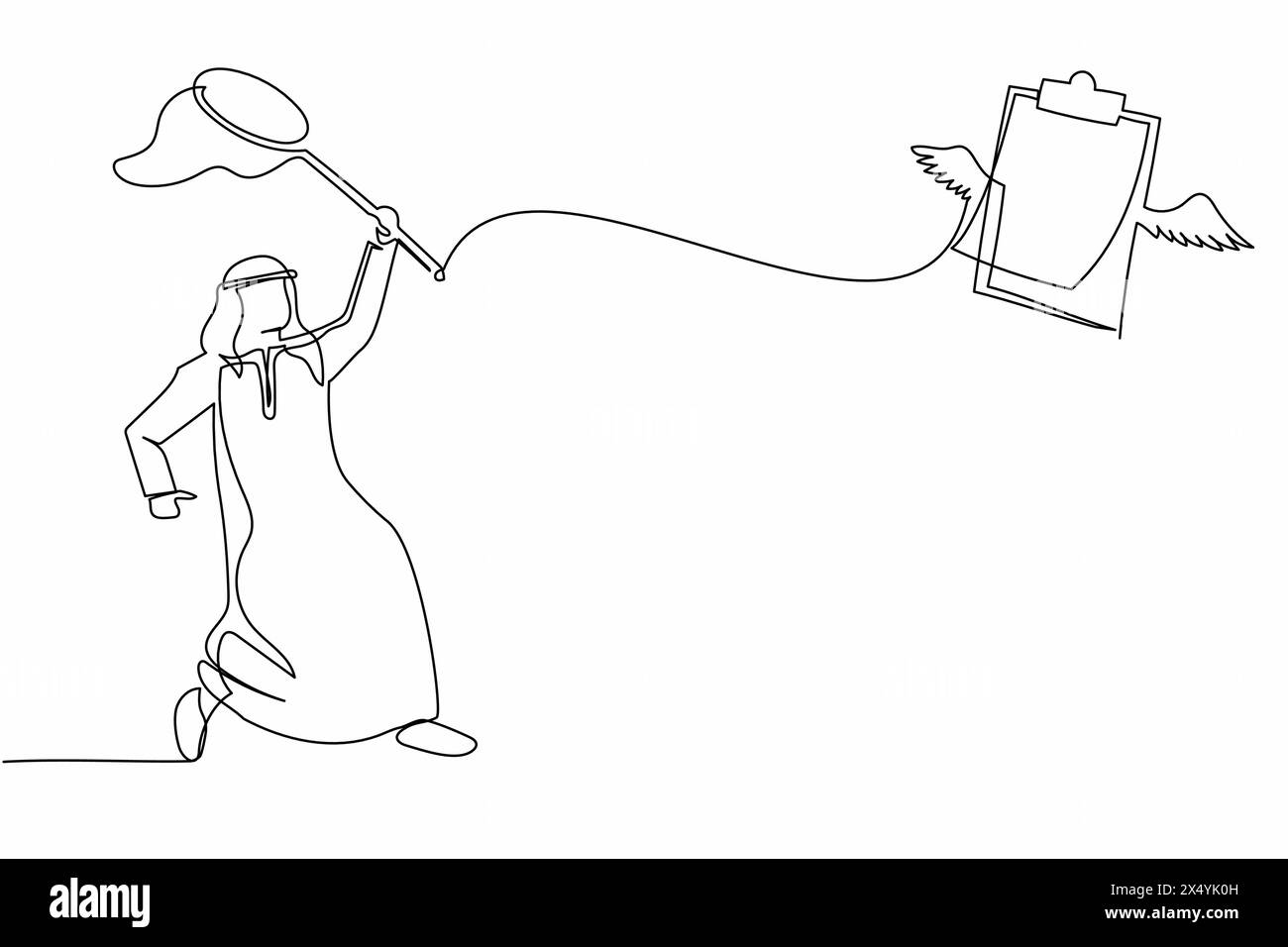 Single one line drawing Arabian businessman try to catching flying ...