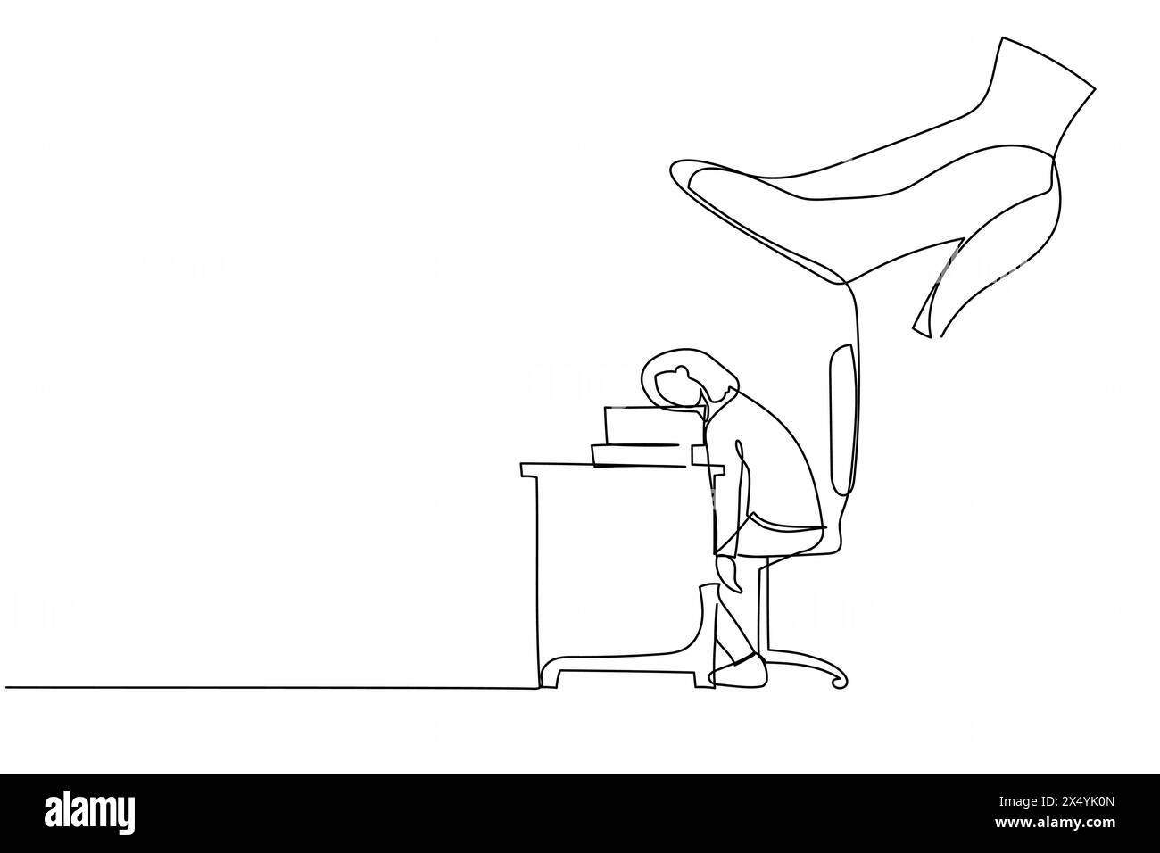 Single one line drawing young businesswoman sleeping on pile of papers ...